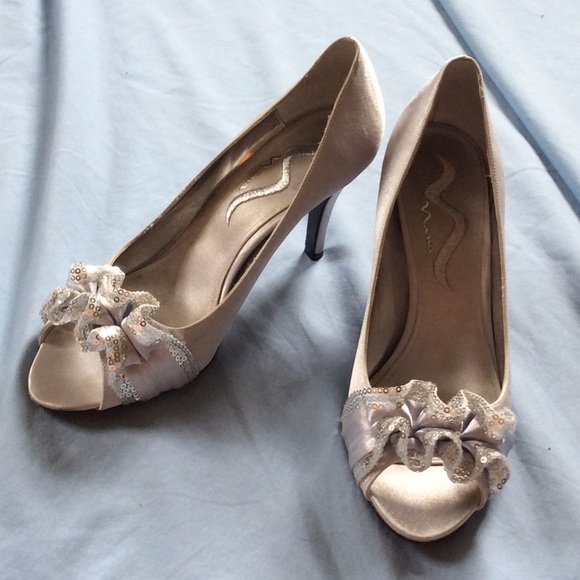 Nina | Shoes | 75 Silver Sparkly Ruffle Peep Toe Stiletto Heels | Poshmark